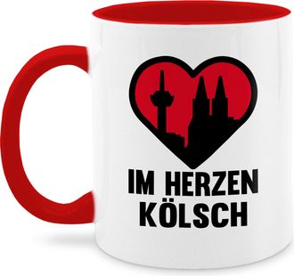Shirtracer Tasse Tassen 325ml - Karneval & Fasching - Im Herzen Kölsch - schwarz - 325 ml - Rot - karnevalstasse fasching- köln faschingstasse carnevale kölsche 