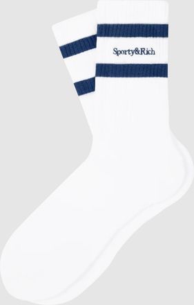 Sporty & Rich Chaussettes Serif Logo White Light Navy