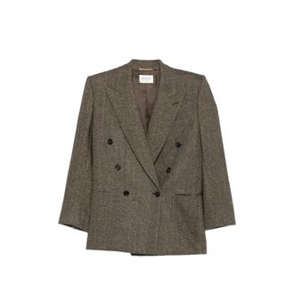 Saint Laurent Herringbone-pattern Double-breasted Blazer