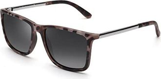 JIM HALO Lunettes de Soleil Polarisées Vintage Carré anti UV Classique Lunettes de Soleil pour Hommes(Gris Tortue/Gris Polarisé)