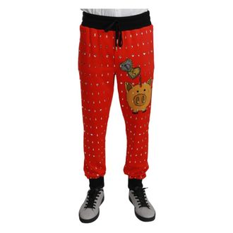 Dolce & Gabbana Homme, Pantalons, Rouge, Taille: XS Pantalon Rouge Cristal Tirelire