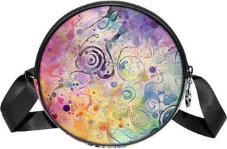 Generic Petit sac &agrave; bandouli&egrave;re circulaire pour femme, petit sac &agrave; bandouli&egrave;re avec fermeture &eacute;clair, bretelles r&eacute;glables, sac &agrave; main rond d&eacute;contract&eacute; pour fe
