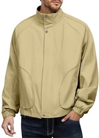 Generic Veste bomber pour homme avec col montant - Avec fermeture &eacute;clair - Couleur unie - Veste de transition l&eacute;g&egrave;re et respirante - Veste de sport &agrave; manches 