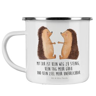 Mr. & Mrs. Panda Camping Emaille Tasse Igel Liebe - Geschenk, Trinkbecher, Ehefrau, Camping Tassen Emaille, Freund, Metalltasse f&uuml;r Camping