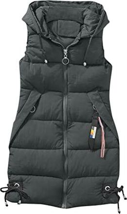 Onsoyours Gilet Femme Chaud Doudoune Casual sans Manche Veste Longue Hiver Manteau Zipp&eacute; Parka Blouson avec Poches A Gris XL