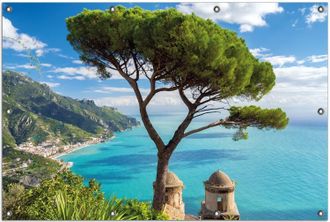 Wallario Outdoor-Poster für Garten oder Balkon Italienische Küste, Motivbanner Größe: ca. 100 x 150 cm, Outdoor-Bild