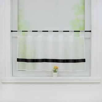 Joyswahl Scheibengardine Voile Bistrogardinen mit Satinband, Schlaufen »Julie« Küche Kurzgardine HxB 60x120cm Schwarz 1er Pack
