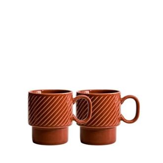 Sagaform Coffee & More Kaffeetassen 2er Set aus Steingut in der Farbe Terracotta, 300ml, 9cm, 5018373