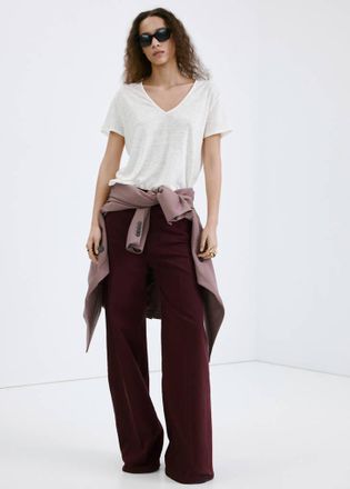 Mango Jean large taille haute lie de vin - Femme - 32 - MANGO