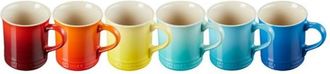 LE CREUSET 6er-Set Große Cappuccino Tassen aus Steinzeug, 400 ml, Regenbogen, 79296408429030