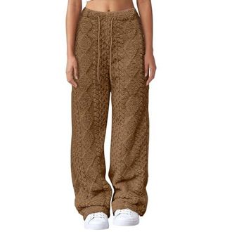 Generic Pantalon pour femme taille &eacute;lastique pour femme, tendance, d&eacute;contract&eacute;, en peluche, taille haute, chaud, d&eacute;contract&eacute;, pantalon &eacute;lastique pour femme UK
