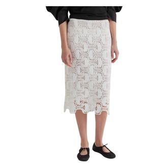 Meimeij Femme, Jupes, Blanc, Taille: 48 FR Jupe midi en dentelle avec fente arri&egrave;re