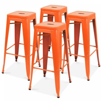 Oviala Lot 4 tabourets de bar en m&eacute;tal orange mat