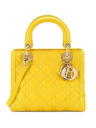 Dior Mittelgro&szlig;e Lady Dior Cannage Satchel-Tasche aus gestepptem Lammleder - Gelb