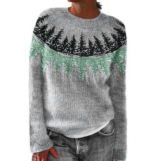 Generic Pull Fairisle Fair Isle pour femme, manches longues, imprimé vintage islandais, rétro, doux, chaud, décontracté, élégant, automne, hiver, vacances, co