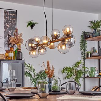 HOFSTEIN Pendelleuchte Chehalis, 10-flammige Hängelampe aus Metall/Glas in Schwarz/Rauch/Bernstein/Klar, Hängeleuchte im Vintage-Design mit Glasschirmen, max. 