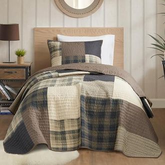 Woolrich Woolrich Steppdecken-Set Patchwork Kanalsteppung, Cottege-Decke für Doppelbett, für alle Jahreszeiten, leichte vorgewaschene Baumwolle, Tagesdecke, Ki