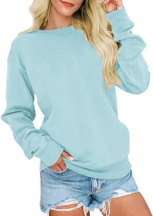 Generic Chandail l&eacute;ger &agrave; col rond pour femme &agrave; manches longues surdimensionn&eacute; d&eacute;contract&eacute; pour lautomne - Tunique ample, bleu ciel, XXL