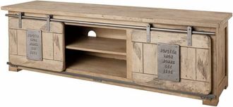 Massivmoebel24 Meuble tv 160x45 Manguier laqué blanchi railway 301