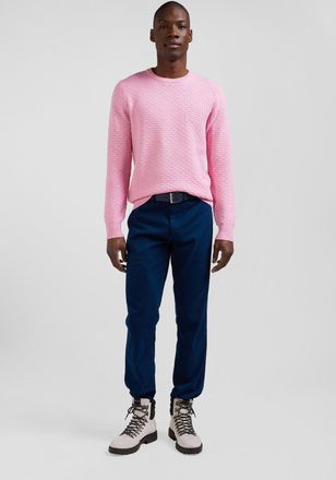 Eden Park Pull Col Rond En Laine Et Coton Rose Coupe Regular Effet Micro Noeud Papillon