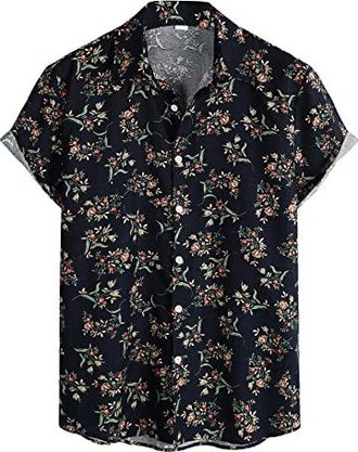 Generic Chemise d&eacute;t&eacute; en coton et lin pour homme - Printemps et &eacute;t&eacute; - D&eacute;contract&eacute; - Mode - Haut imprim&eacute; &agrave; revers - Manches courtes - Coton et chemise - Tunique