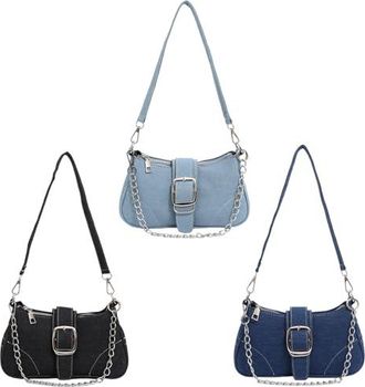 Generic Cymwer Sac &agrave; bandouli&egrave;re en Denim pour femmes, sac &agrave; main Hobo avec boucle de ceinture, pour le quotidien (bleu clair)