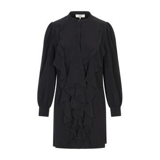 Chlo&eacute; Schwarzes Ger&uuml;schtes Kleid mit Knopfverschluss - - Dresses - Damen - Schwarzk - XS