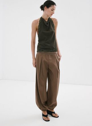 Mango Top dentelle col halter kaki - Femme - XS - MANGO