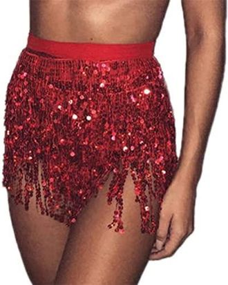 ORANDESIGNE Jupes Paillettes enveloppées de Franges Jupes de Franges Rave Jupes de Franges Danse du Ventre Hanches écharpes festives vêtements pour Femmes et Fill