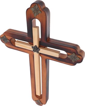 TOPBATHY Holzkreuz Wandkreuz aus Gummibaumholz Stehendes Schreibtischkreuz Abstrakte Landhaus Dekoration f&uuml;r Wohnzimmer und Gebetsraum Handgefertigt Kompakt al