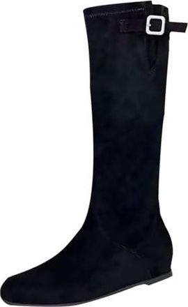 Generic Bottes hautes d&eacute;contract&eacute;es en faux daim pour femme - &Eacute;l&eacute;gantes - Couleur unie - Boucle classique - &Eacute;l&eacute;gantes - &Agrave; enfiler - Pour lext&eacute;rieur et le quot