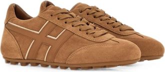 Hogan Logo-Striped Suede Sneakers - Brown