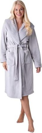 Camille Robe de chambre pour femme en polaire ultra douce avec col c&ocirc;tel&eacute;, manches longues, longueur mollet, fermeture &agrave; nouer, gris clair, 42-44