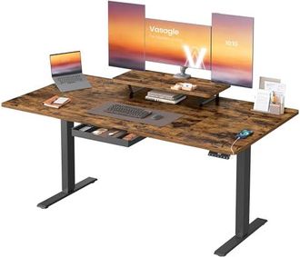 Vasagle Bureau Électrique Réglable en Hauteur, 160 x 80 cm, Support dÉcran à Montage Flexible, Tiroir, Port USB-C, Rappel de Sédentarité, pour Télétravail, Ma