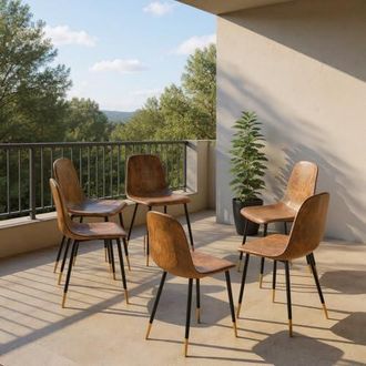 Furniture R 6PCS Chaises de Jardin en Su&egrave;de, Chaise Ext&eacute;rieure Marron, Style Contemporain Luxueux, Pieds en M&eacute;tal Noir et Dor&eacute;, Confort et Robustesse, Id&eacute;ale pour