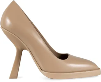 Ferragamo Womens Beige Leather Pointed-Toe Pumps Calfskin High Heel Shoes