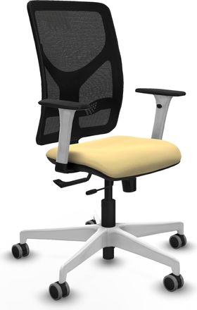 Piqueras y Crespo B&uuml;rostuhl, R&uuml;ckenlehne mit Netzstoff, mit wei&szlig;en und schwarzen Armlehnen, h&ouml;henverstellbare Lendenwirbelst&uuml;tze, ausgestattet mit Syncro/Traslack und S