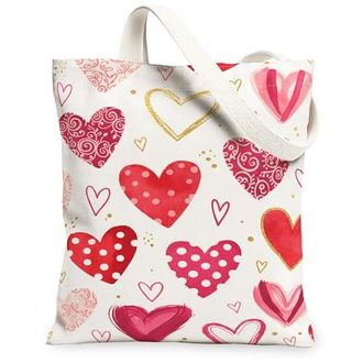 Generic Sacs fourre-tout en toile motif coeur pour la Saint-Valentin, sacs réutilisables élégants, légers et lavables avec bandoulière en toile, Rouge, 13x15 