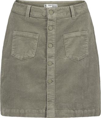 Eight2Nine Damen Cord Mini-Rock LETN-085 Cordrock mit sichtbarer Knopfleiste Dark Beige XS