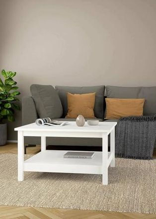 Dmora Wohnzimmertisch Leonie, Niedriger Wohnzimmertisch, Kaffeeregal, Couchtisch f&uuml;r Sofa, 81x81 h45 cm, Wei&szlig;