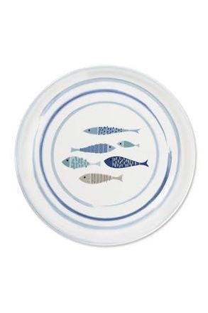 Excelsa North Sea Lot de 6 assiettes à pizza en porcelaine, décoration poisson bleu, 30,5 cm