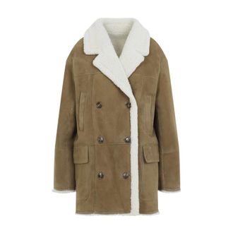 Yves Salomon Manteau Court en Shearling - Femme - Manteaux - Beige - Taille: 38 FR