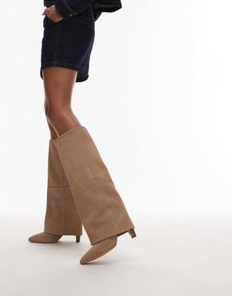 Bronx Jad-Ey - Kniehohe Umschlag-Stiefel aus sandfarbenem Wildleder-Neutral