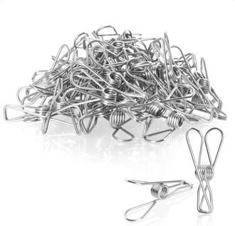 Com-Four 50x Wäscheklammer aus Metall - langlebige Handtuchklammern aus rostfreiem Edelstahl - Strandtuchklemmen (Edelstahl - 050 Stück)