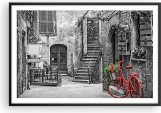 Arttor Poster Schwarzrahmen Rot Fahrrad Allee Deko 91x61cm Wandposter Art Prints Wandbilder Dekoration Wohnzimmer Schlafzimmer Küche Wanddeko Bild Wand Kunst