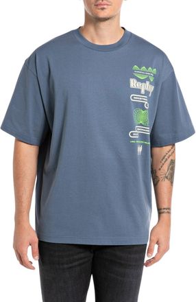 Replay Herren T-Shirt Kurzarm Oversized, Blau (Powder Blue... 177), S