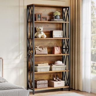 Tribesigns Tribesigns 180 cm hohes B&uuml;cherregal, 6-st&ouml;ckiges B&uuml;cherregal im Industrial-Stil mit geometrischem Metallrahmen und offenen Ablagefl&auml;chen