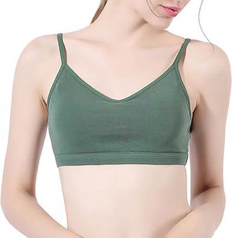 Generic Soutien-gorge de sport sans fil rembourr&eacute; avec col en V et bretelles fines pour femme, vert fonc&eacute;, XL
