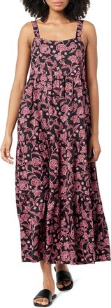 The Drop Damen Britt Maxi-Zeltkleid im Stufendesign, Schwarz/Rosa Paisleymuster, XXS