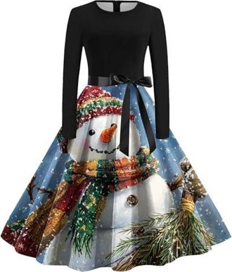 Generico Robe longue à manches longues pour femme avec imprimé de Noël et fermeture éclair pour occasions décontractées comme design élégant, bleu, Small